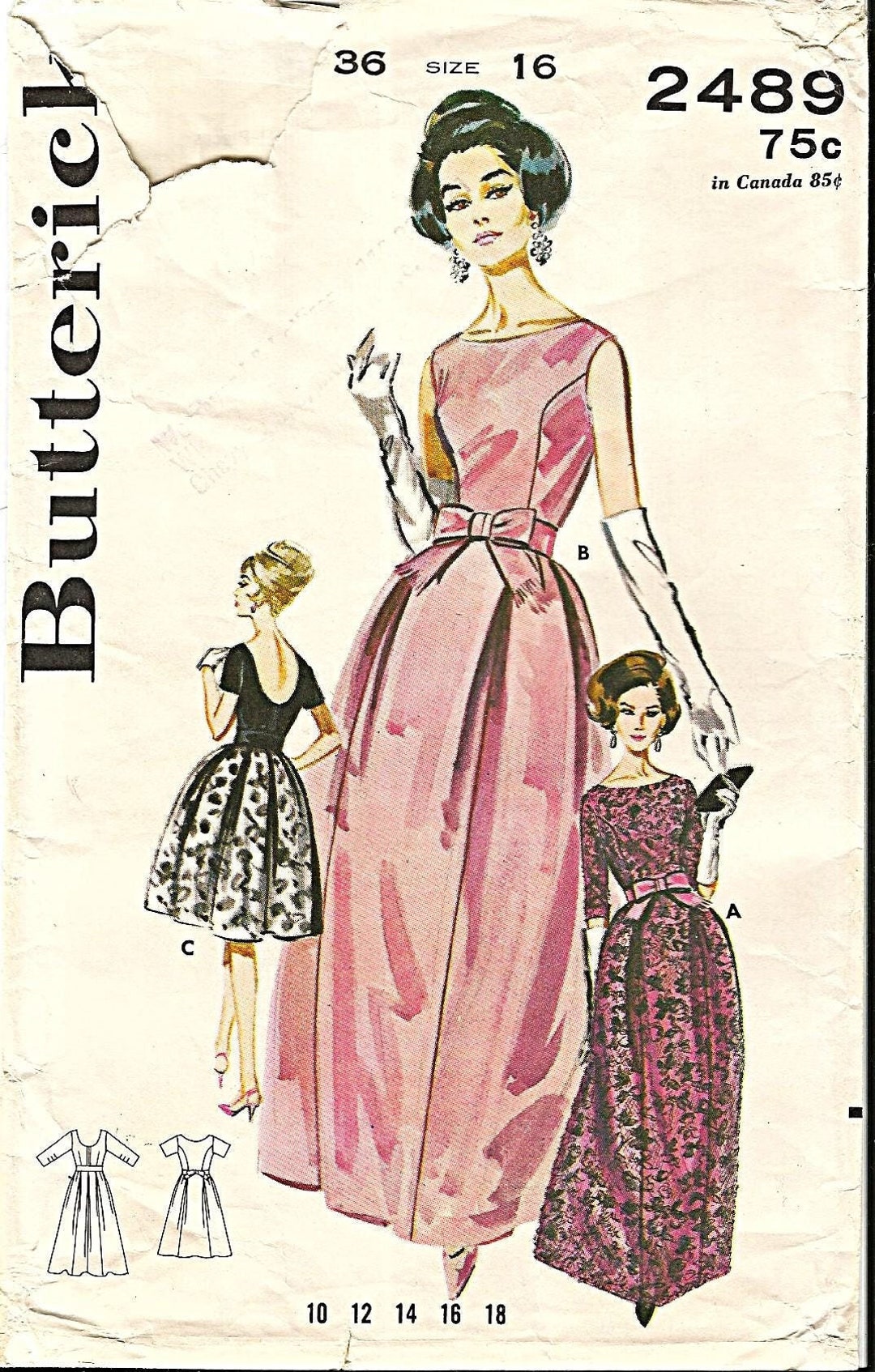 Butterick 2489, Vintage 1963 Sewing Pattern Misses Formal Dress, Full ...