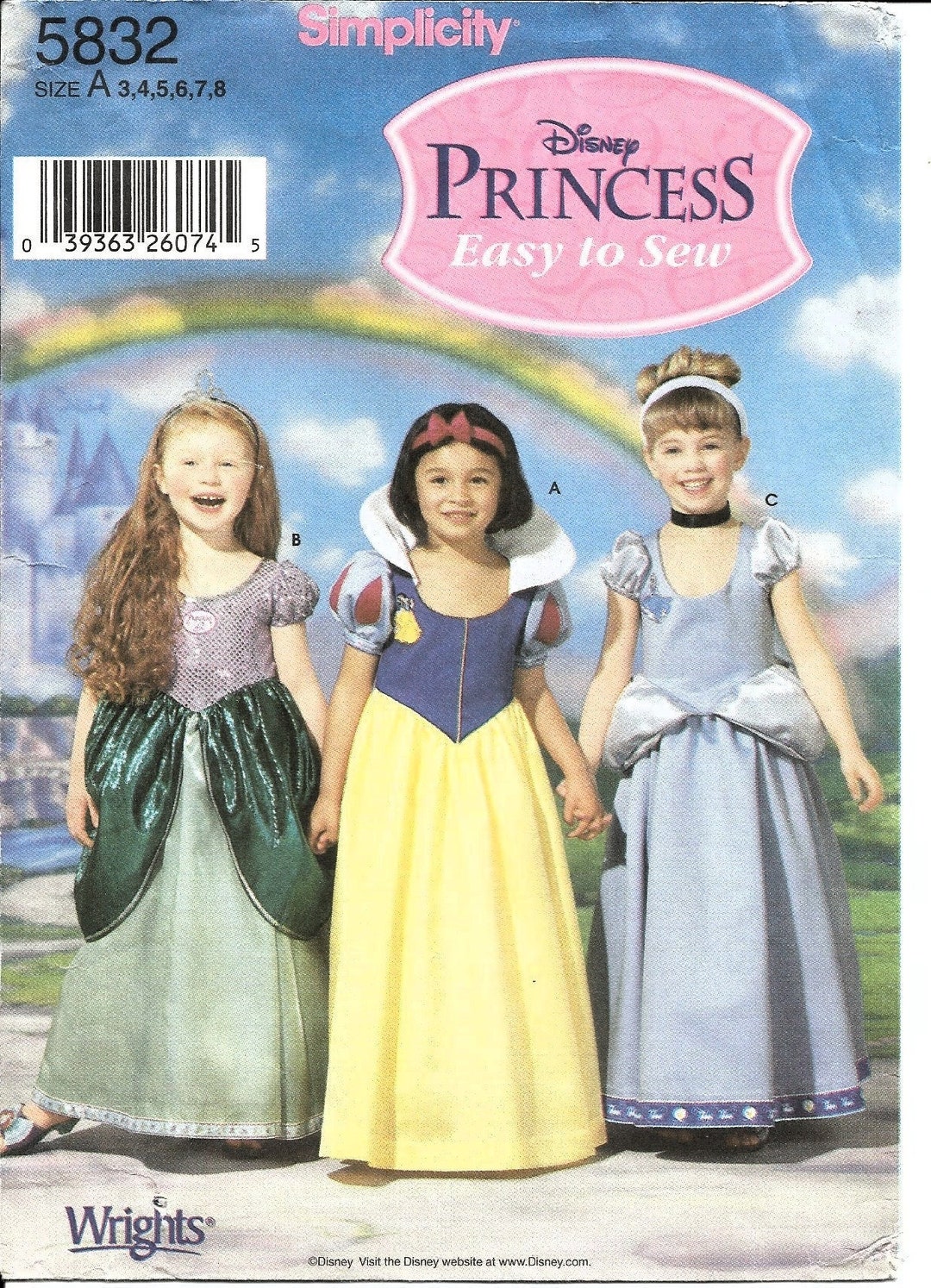 Simplicity 5832, Vintage 2002 Sewing Pattern, Disney Princess Costumes ...
