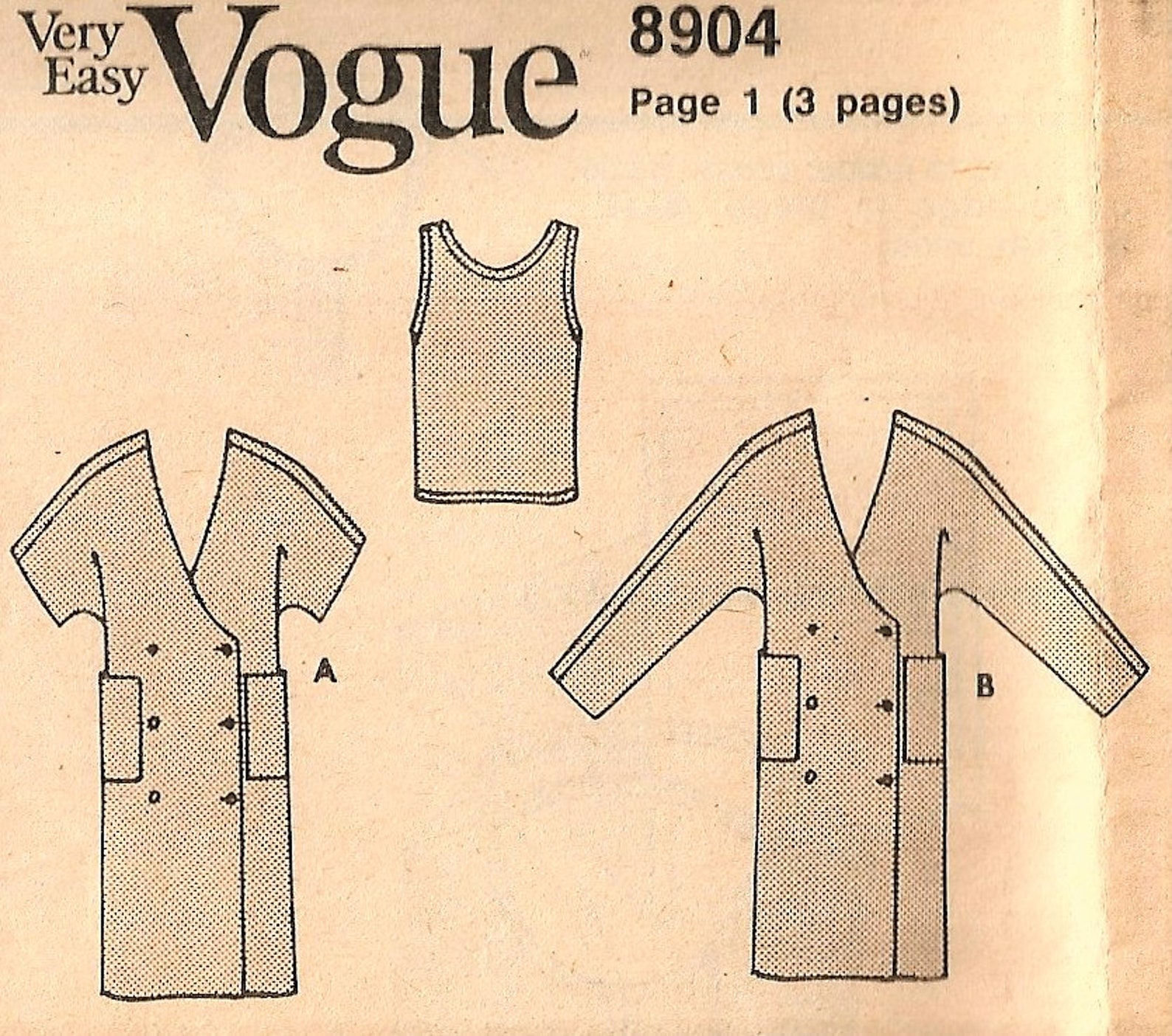 Vogue 8904, Vintage 1984 Sewing Pattern, Woman's Loose Fit Double ...