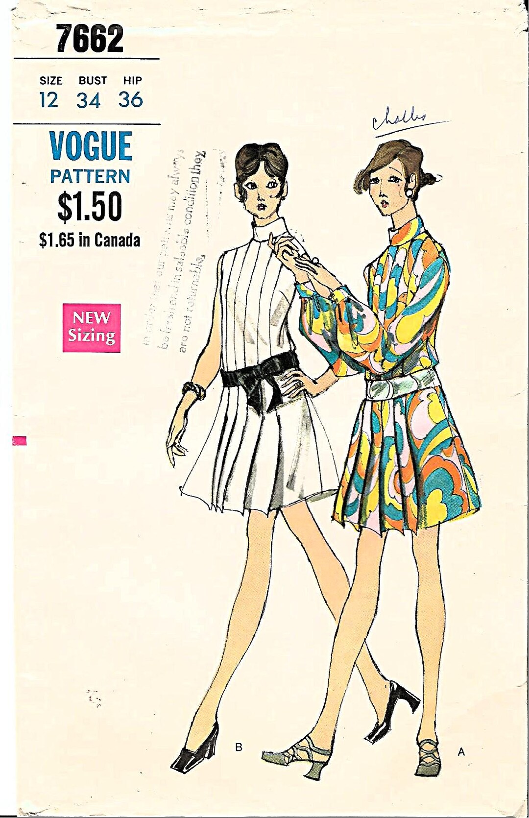 Vogue 7662 Vintage 1965 Sewing Pattern, Misses Pleated Front Mini Dress ...