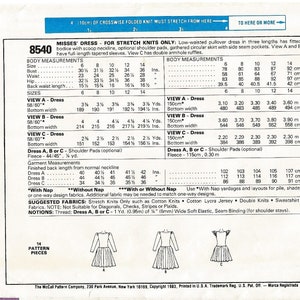 Mccall's 8540, Vintage 1983 Sewing Pattern, Misses Knit Dress, Dropped ...