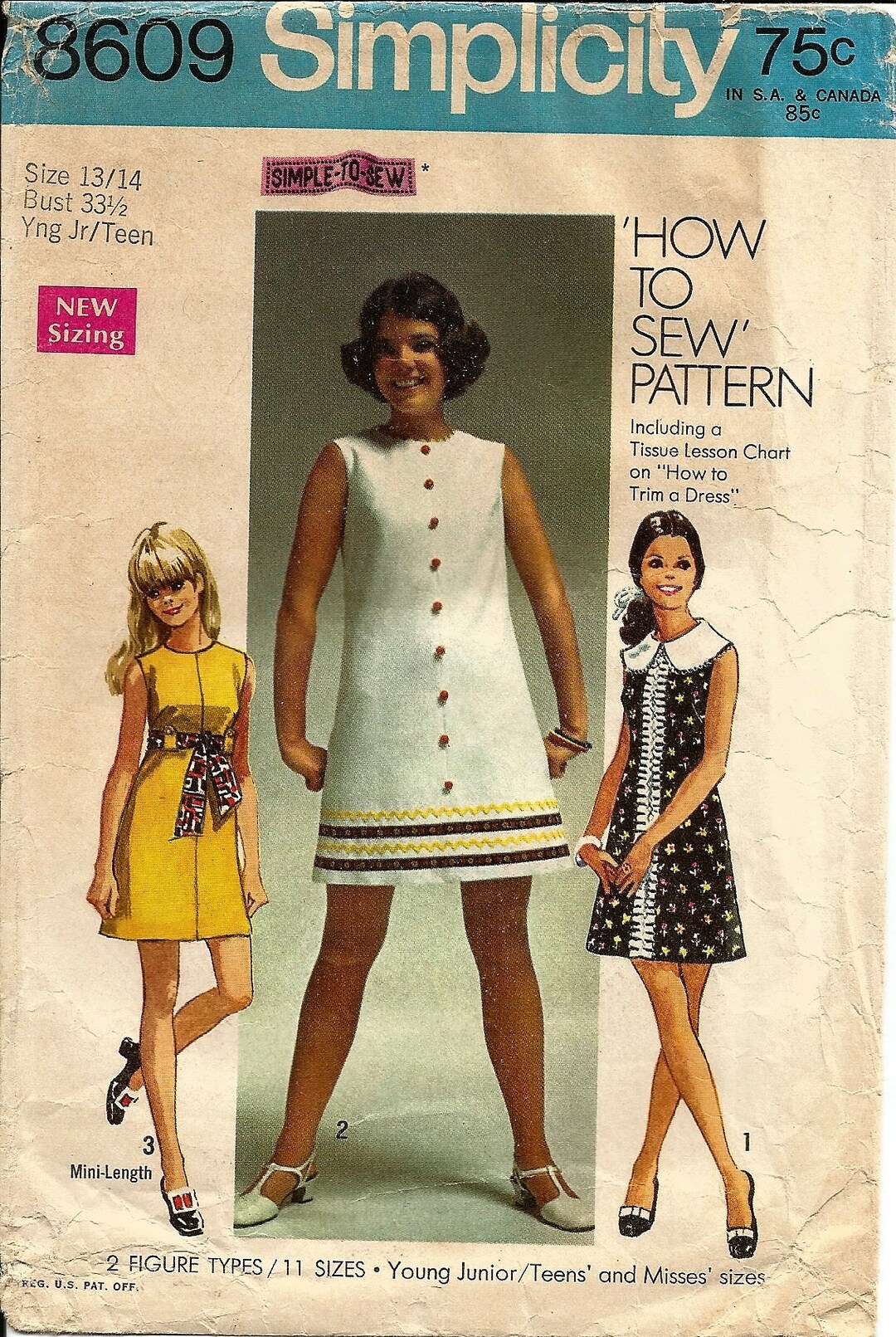 Simplicity 8609, Vintage 1969 Sewing Pattern, A-line Round Neck ...