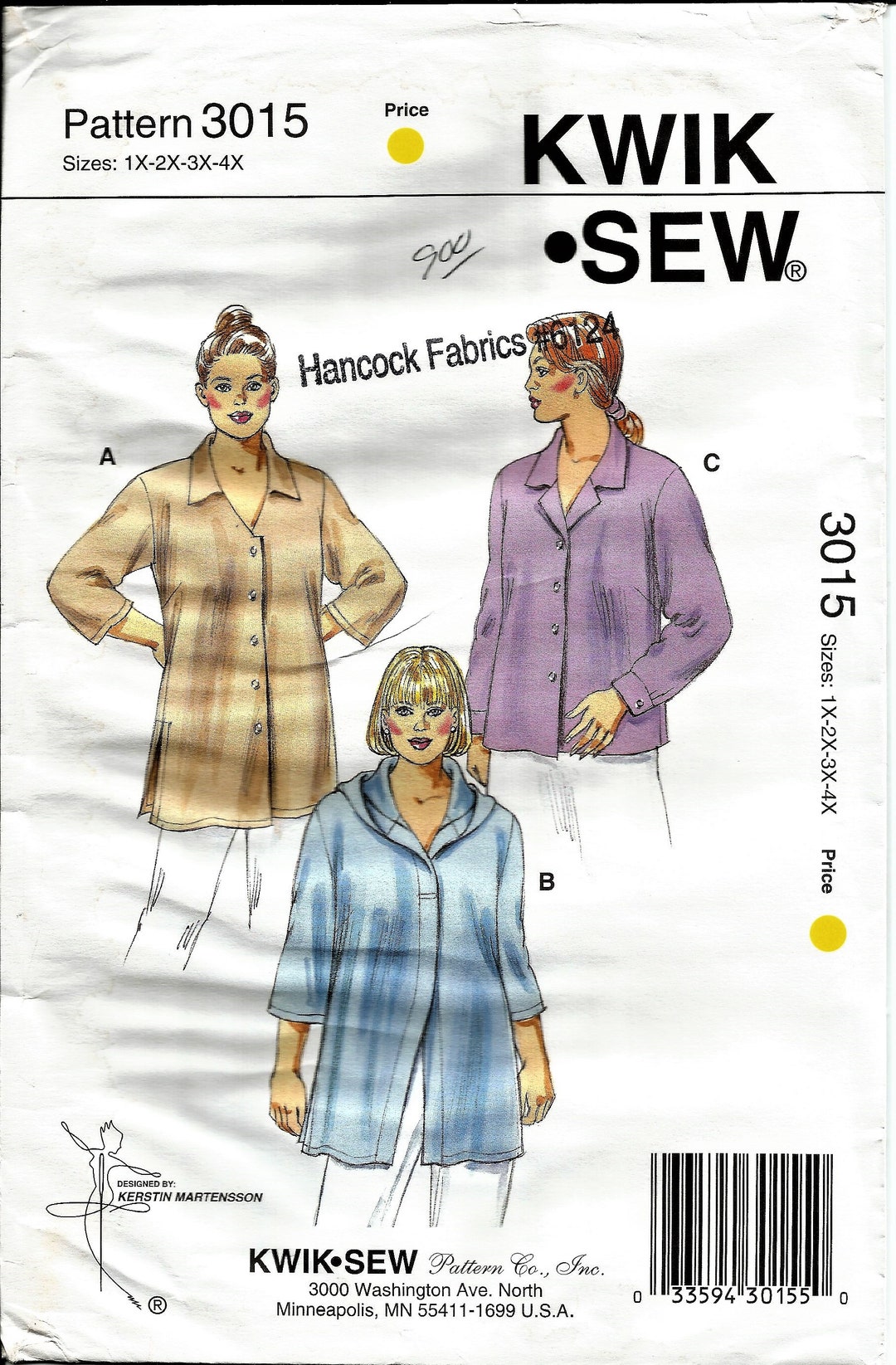 Kwik Sew 3015, Vintage 2001 Sewing Pattern, Womans Blouse or Tunic ...