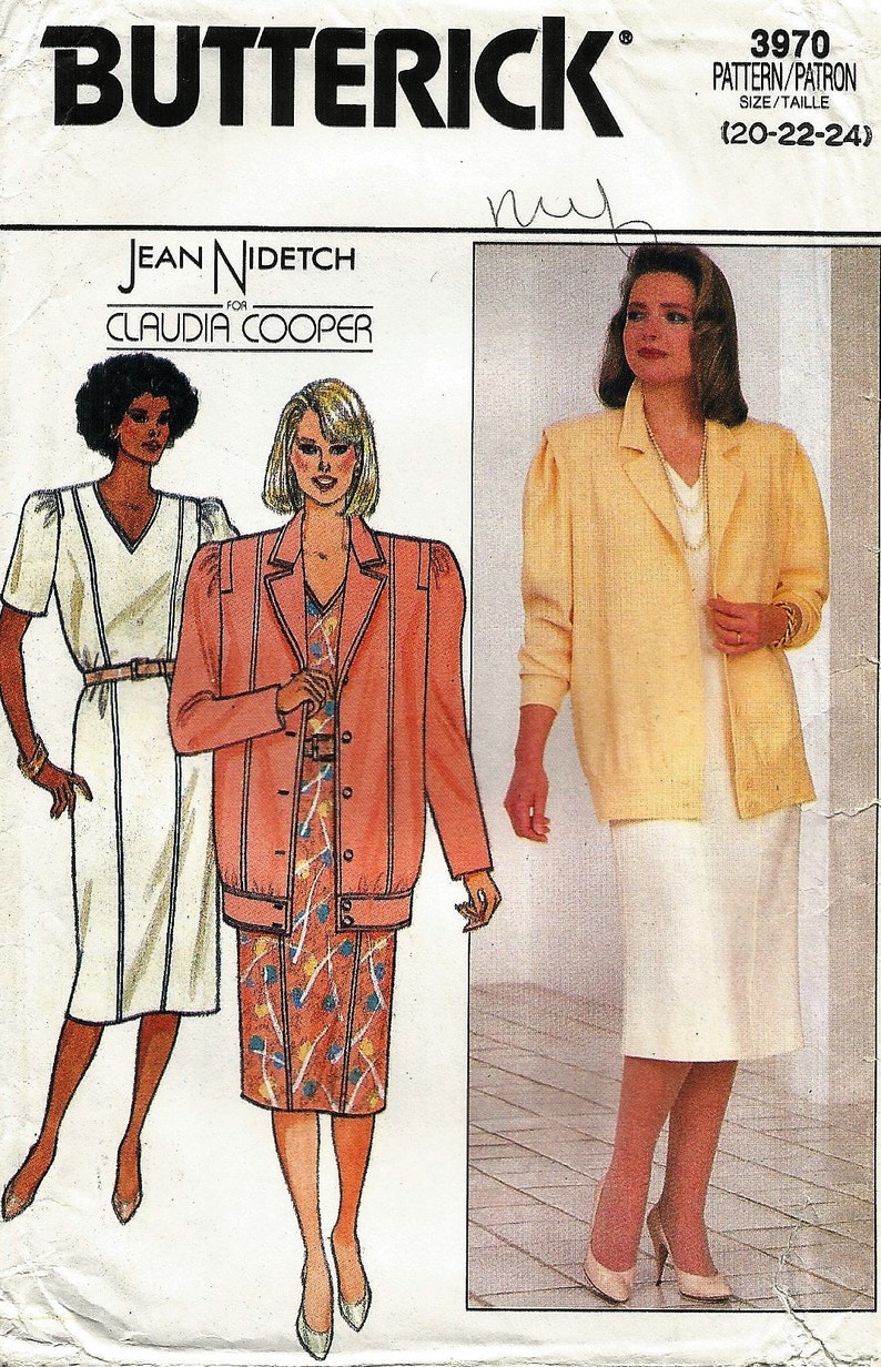 Butterick 3970, Vintage 1986 Sewing Pattern, Misses Dropped Waist Button Front Jacket, V-neck ...