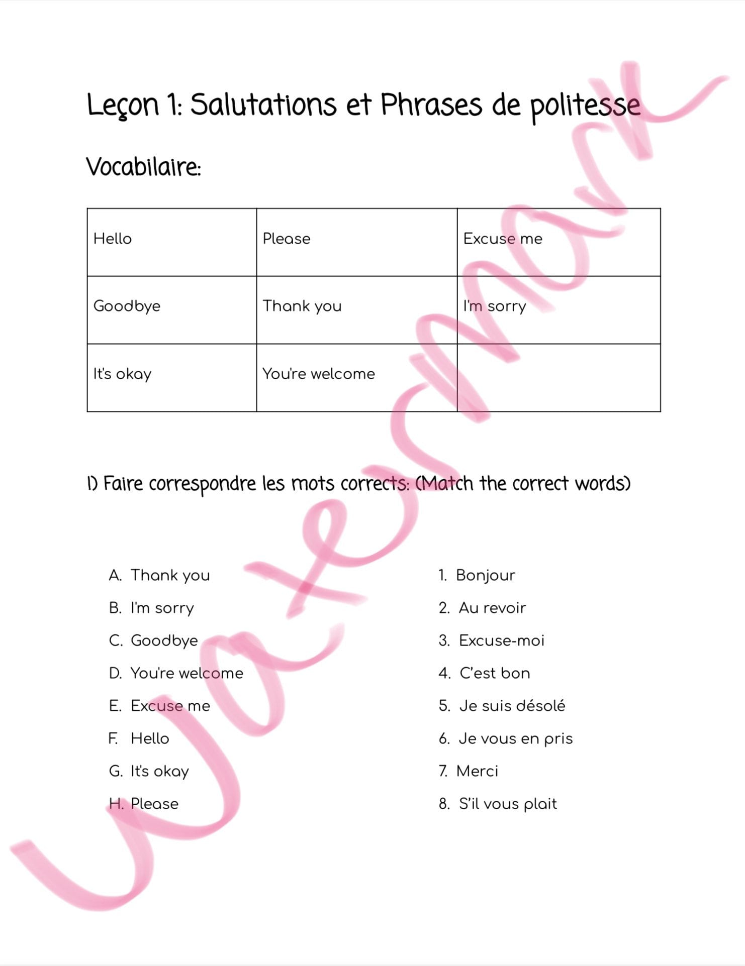 Salutations Et Phrases De Politesse en Anglais - Etsy