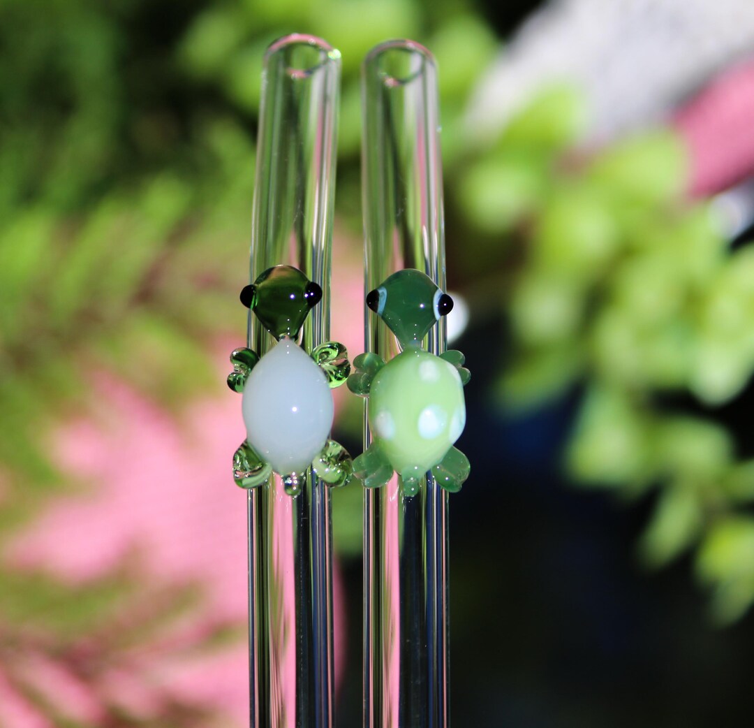 Turtle Glass Straw, Aesthetic Glass Straw, Iced Coffee Straws, Bent ...