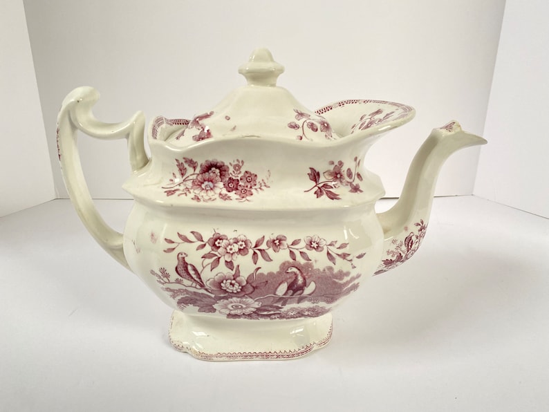 Antique Staffordshire Red Transferware Teapot & Lid - Etsy
