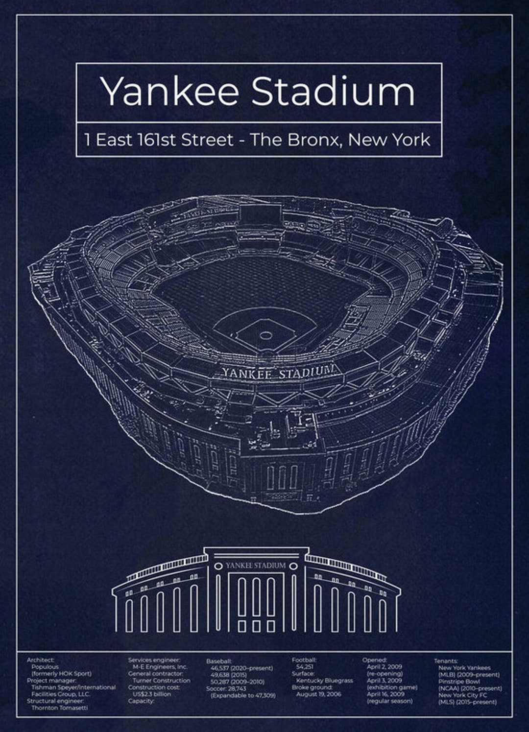 Poster Yankee Stadium, Yankees Fans, Baseball, Blueprint Art Print ...