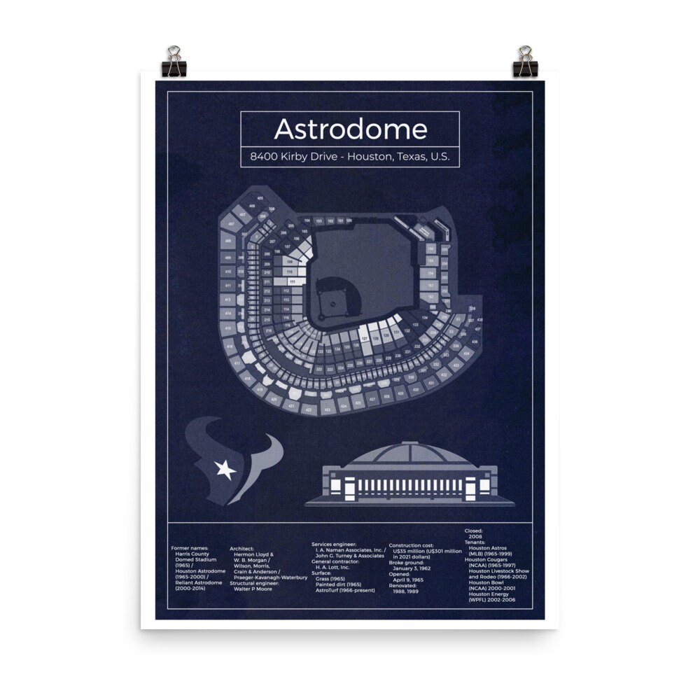 Poster Astrodome Blueprint Art Print Navy Vertical - Etsy