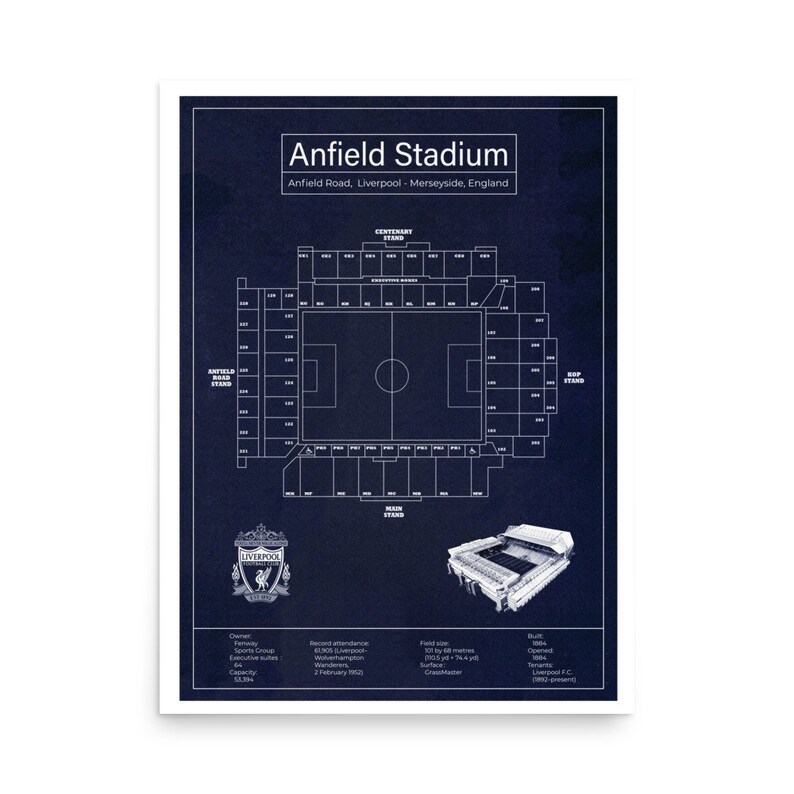 Poster Anfield Stadium - Liverpool - England - Football - Blueprint Art ...