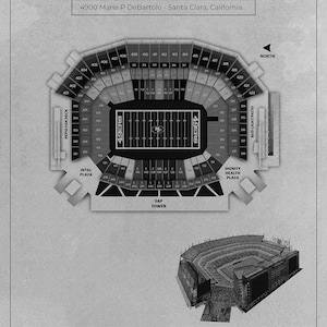 Poster Levi's Stadium, Blueprint Art Print, White, Vertical, Vintage ...