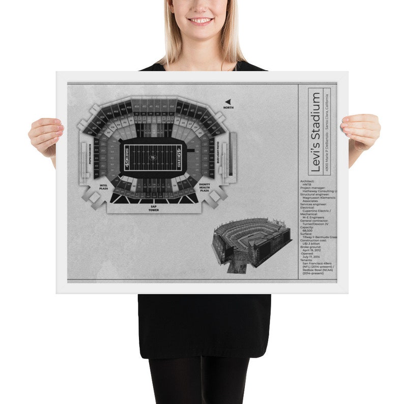Poster Levi's Stadium, Blueprint Art Print, White, Vintage Wall Art ...