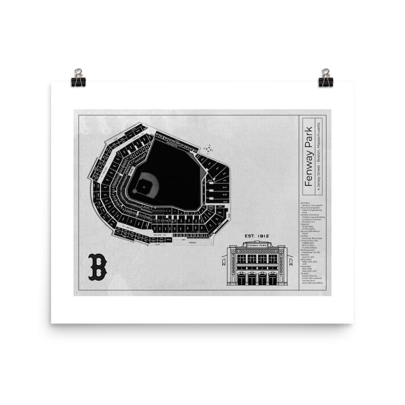 Poster Fenway Park Blueprint Art Print White Baseball - Etsy