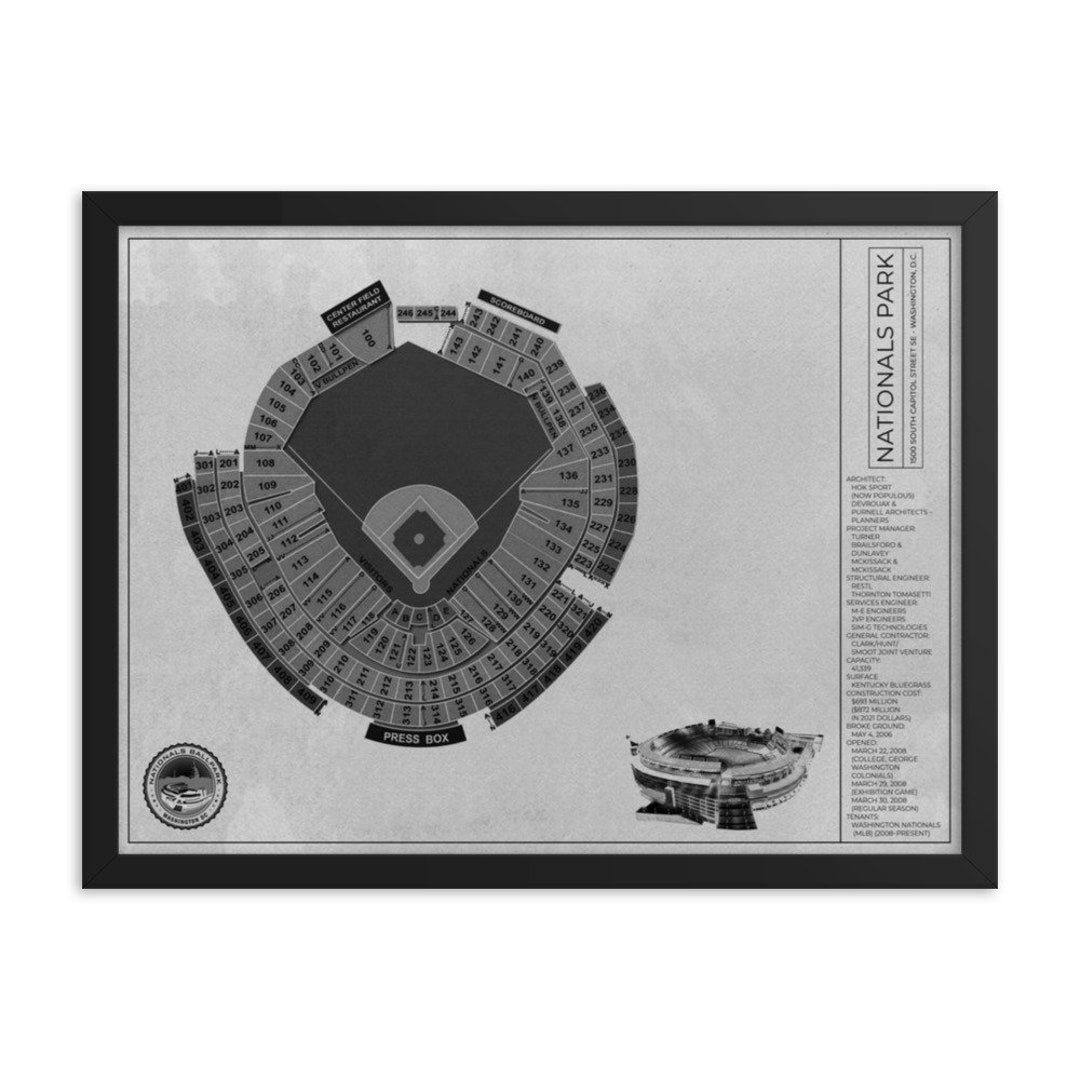Poster Nationals Park, Baseball Stadium, Blueprint Art Print White ...