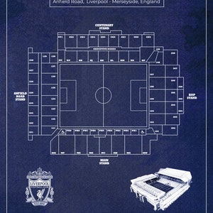 Poster Anfield Stadium Liverpool England Football Fans Blueprint Art ...