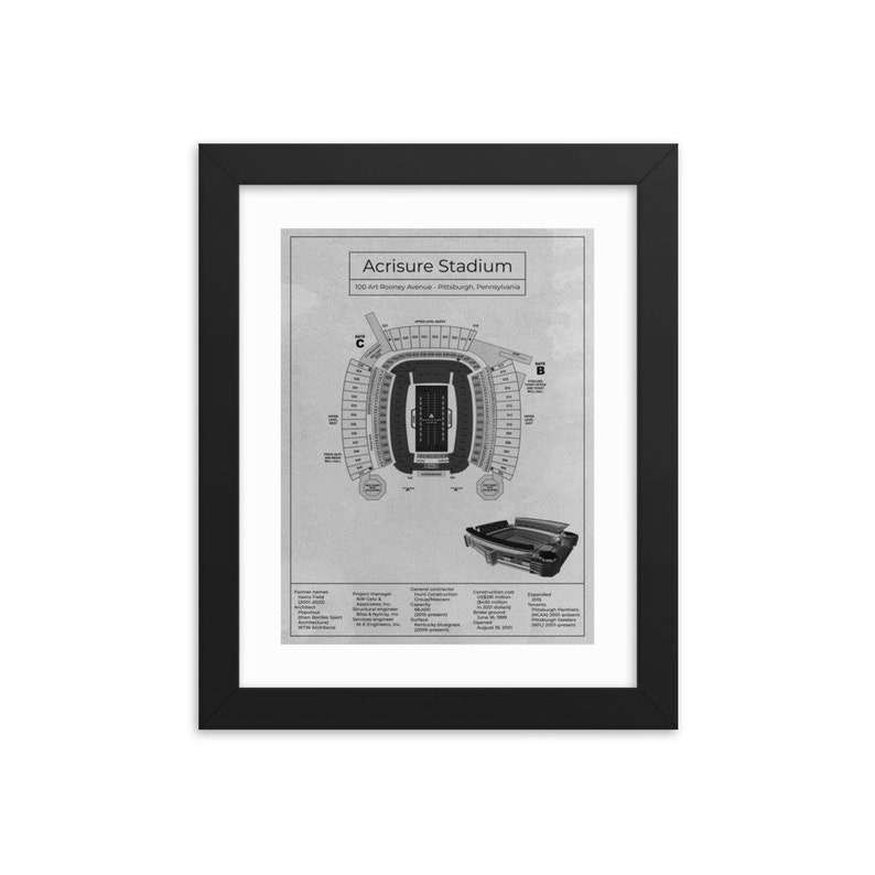 Acrisure Stadium, Blueprint Art Print Vertical White, Vintage Wall Art ...