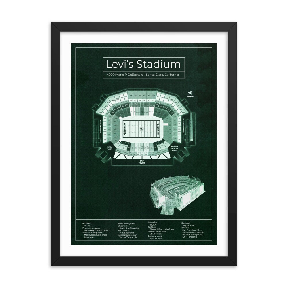 Poster Levi's Stadium, Blueprint Art Print, Green, Vertical, Vintage ...