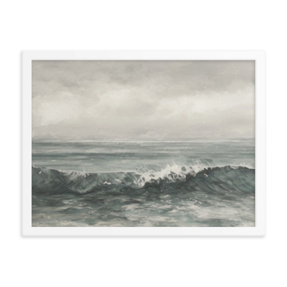 Vintage Seascape Coastal Oil Painting - Moody Blue Ocean - Antique Art ...