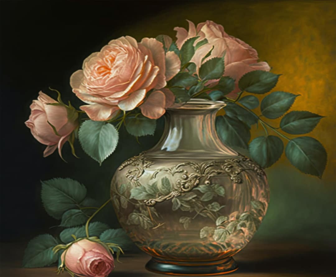 Antique Victorian Flower Print, Vintage Floral, Oil Painting, Farm ...