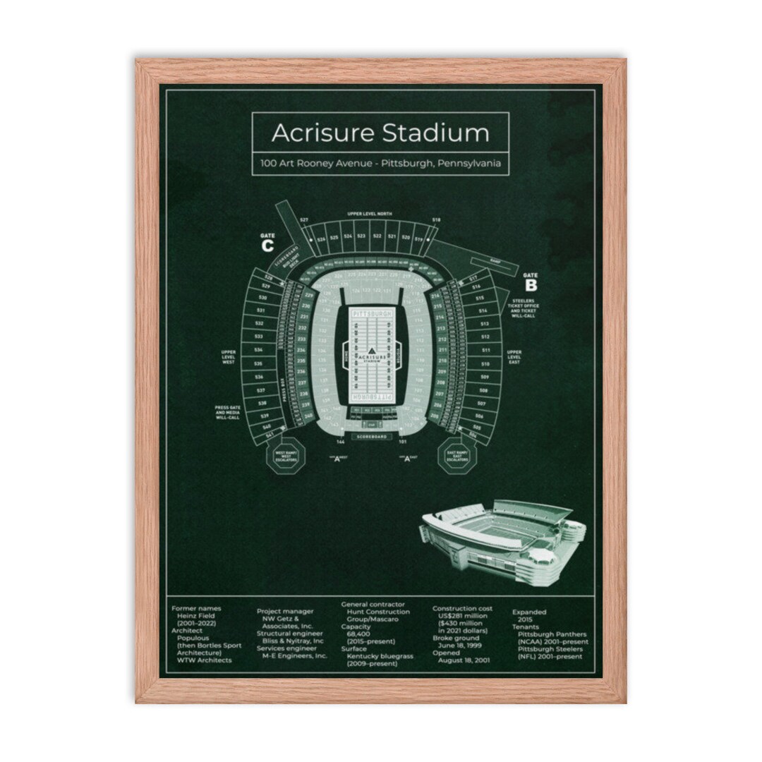 Acrisure Stadium, Blueprint Art Print Vertical Green, Vintage Wall Art ...