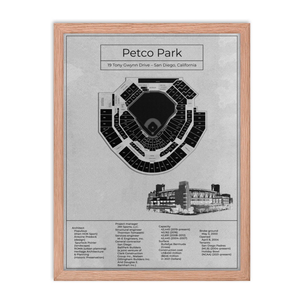Poster Petco Park, Blueprint Art Print Vertical, White, Vintage Wall ...
