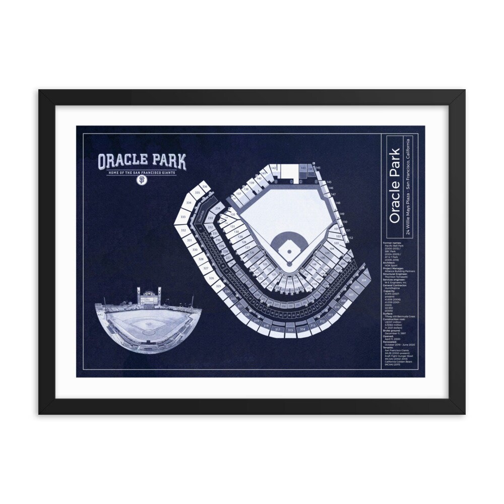 Poster Oracle Park San Francisco Giants Blueprint Art Print Navy ...