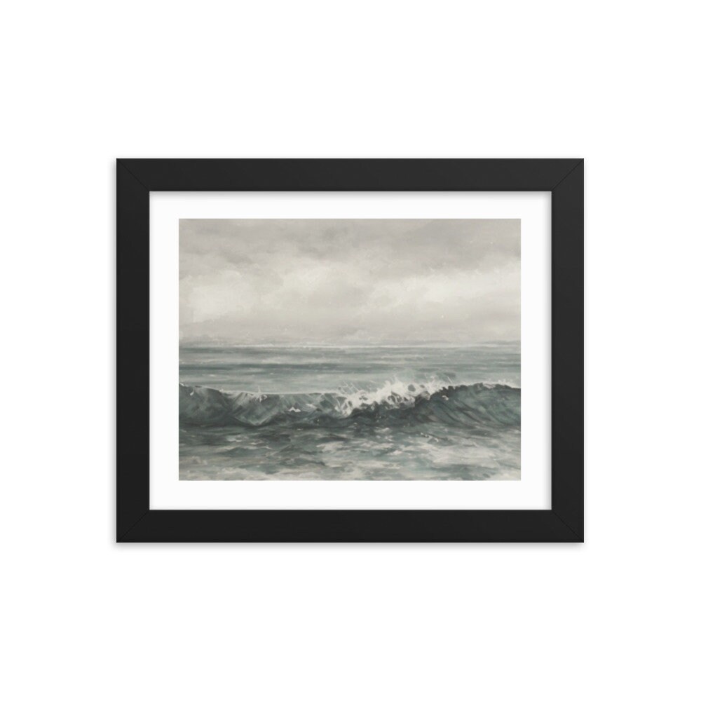 Vintage Seascape Coastal Oil Painting - Moody Blue Ocean - Antique Art ...