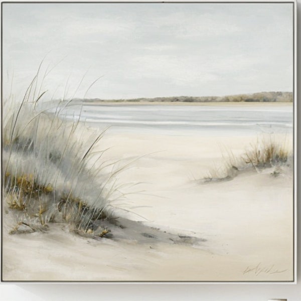 Neutral Coastal Oil Painting Vintage Seascape Vintage Summer Coastal ...