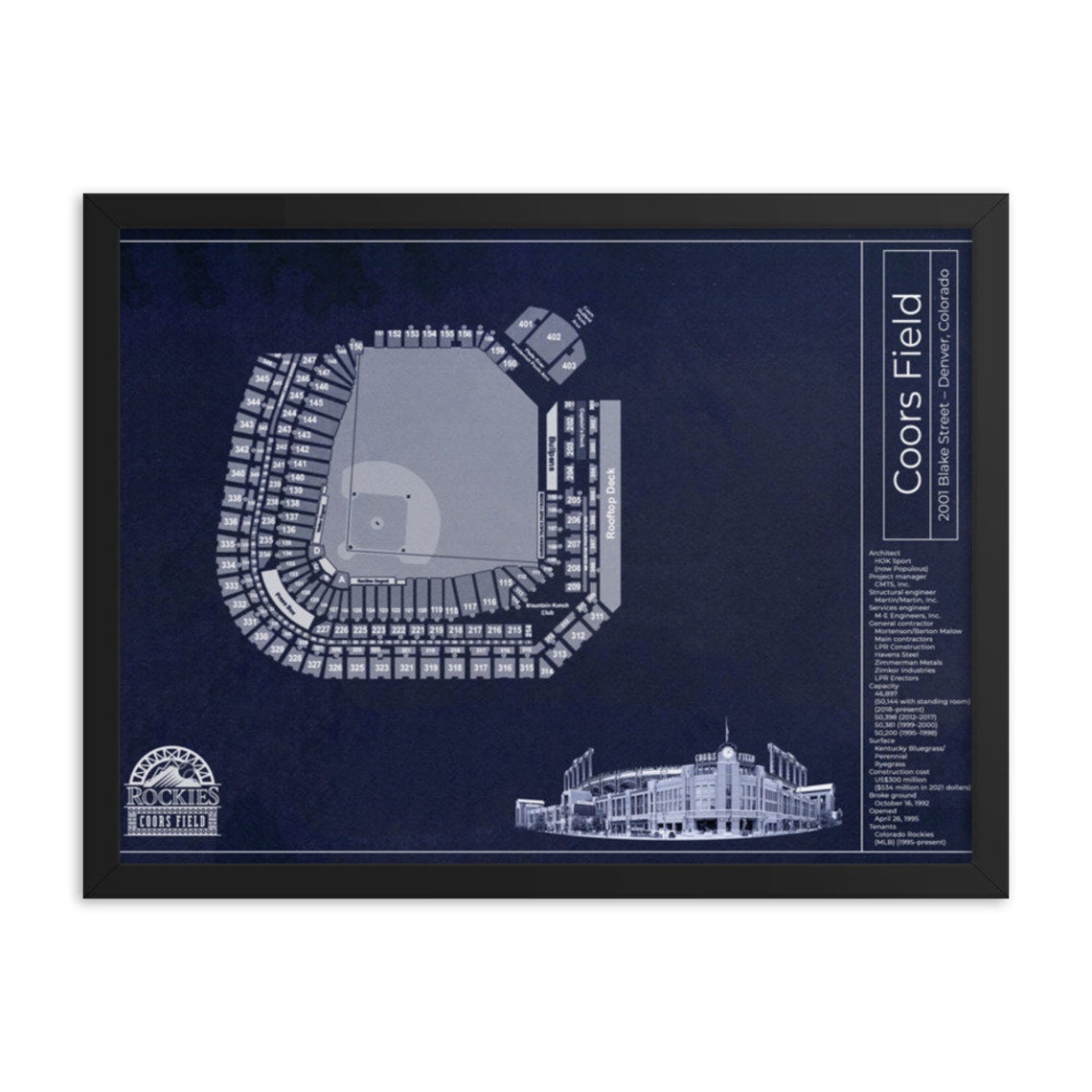 Coors Field Stadium - Baseball Fans - Blueprint Art Print Navy ...