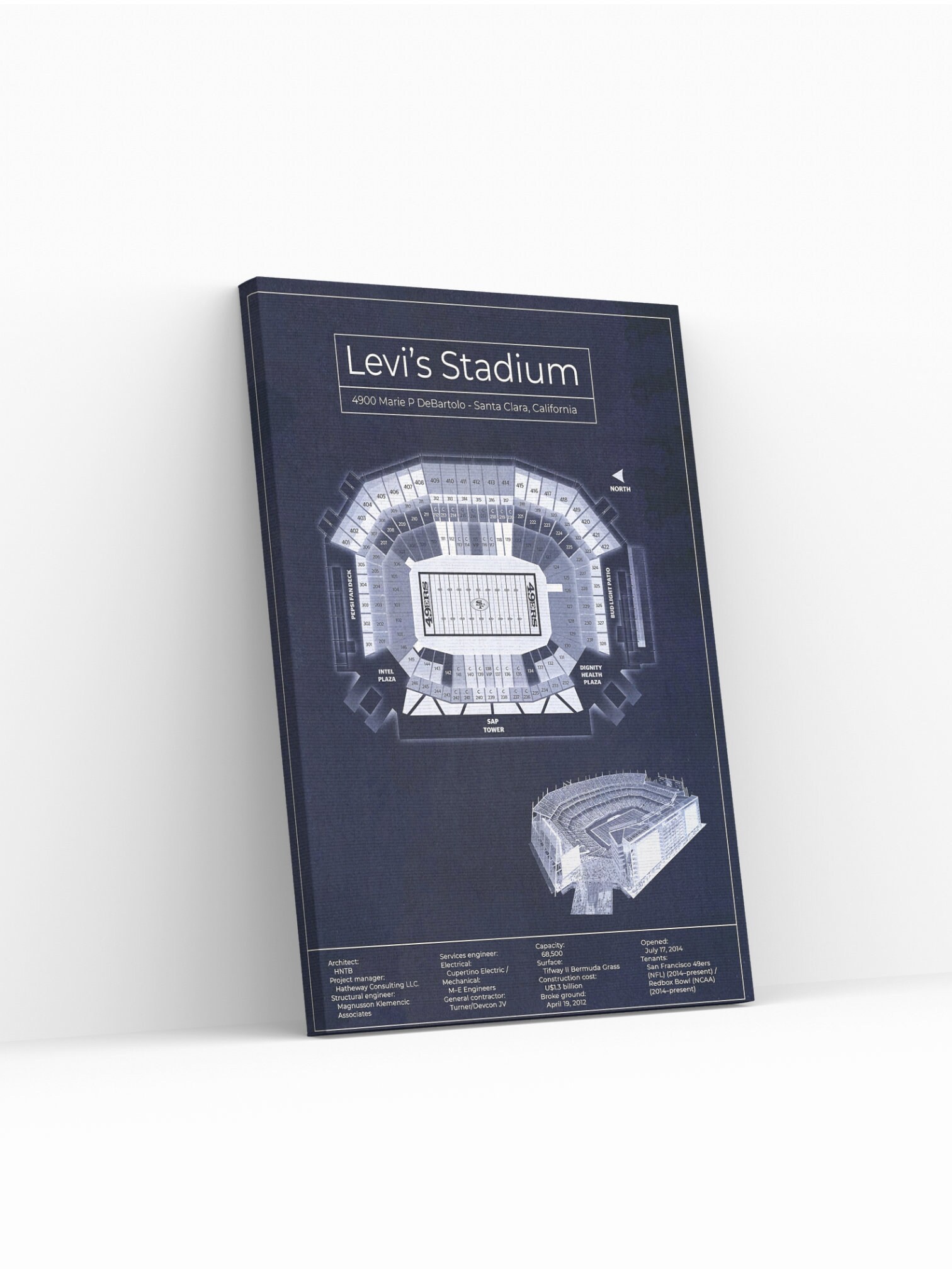 Poster Levi's Stadium, Blueprint Art Print, Navy, Vertical, Vintage ...