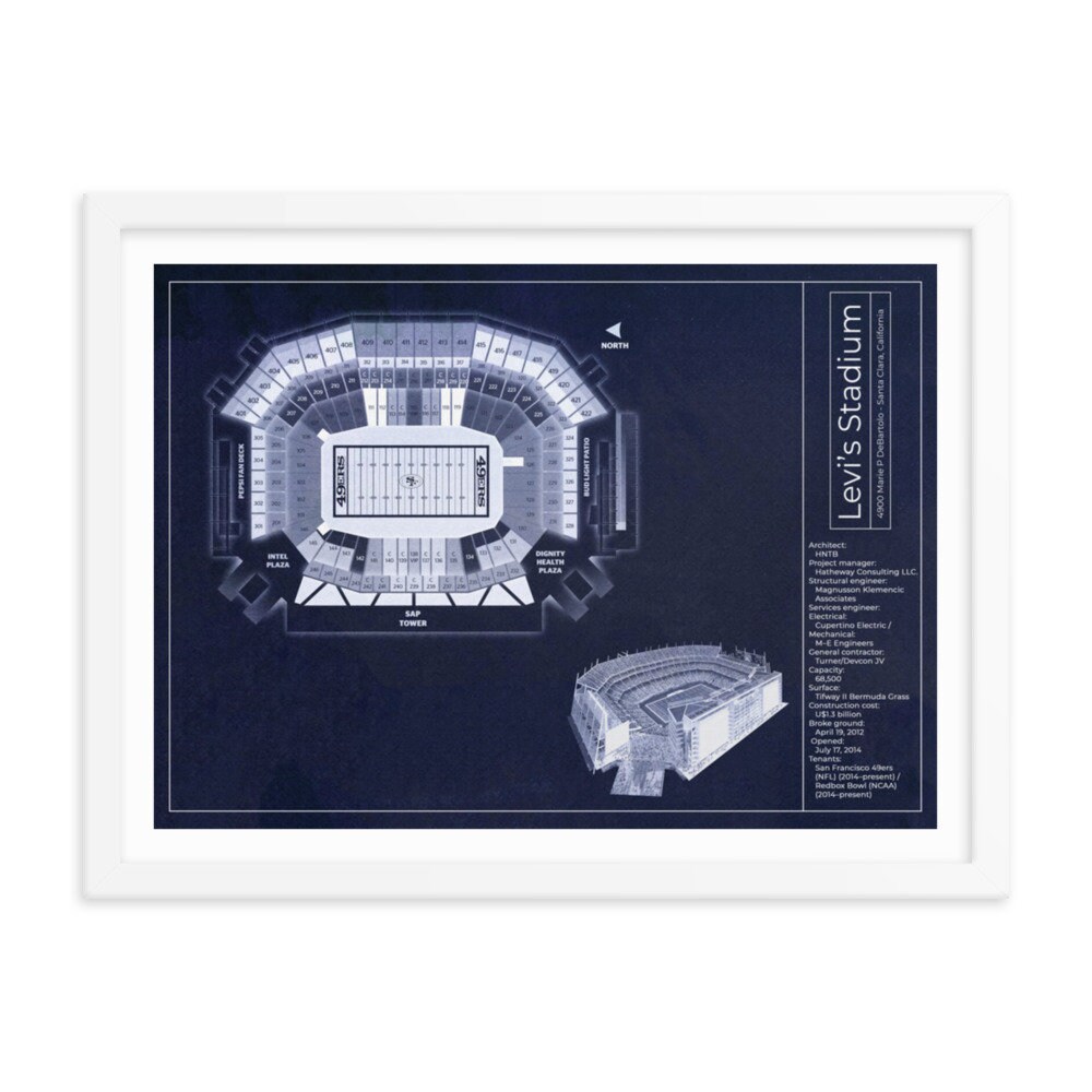 Poster Levi's Stadium, Blueprint Art Print, Navy, Vintage Wall Art, San ...