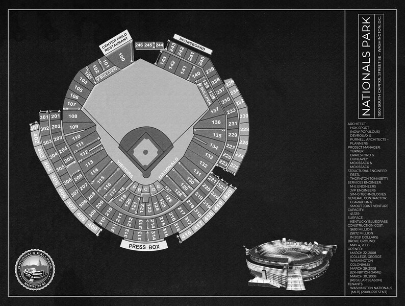 Poster Nationals Park Baseball Stadium Blueprint Art Print - Etsy