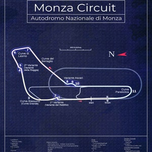 Poster Monza Circuit, Formula One, Blueprint Art Print, Vertical ...