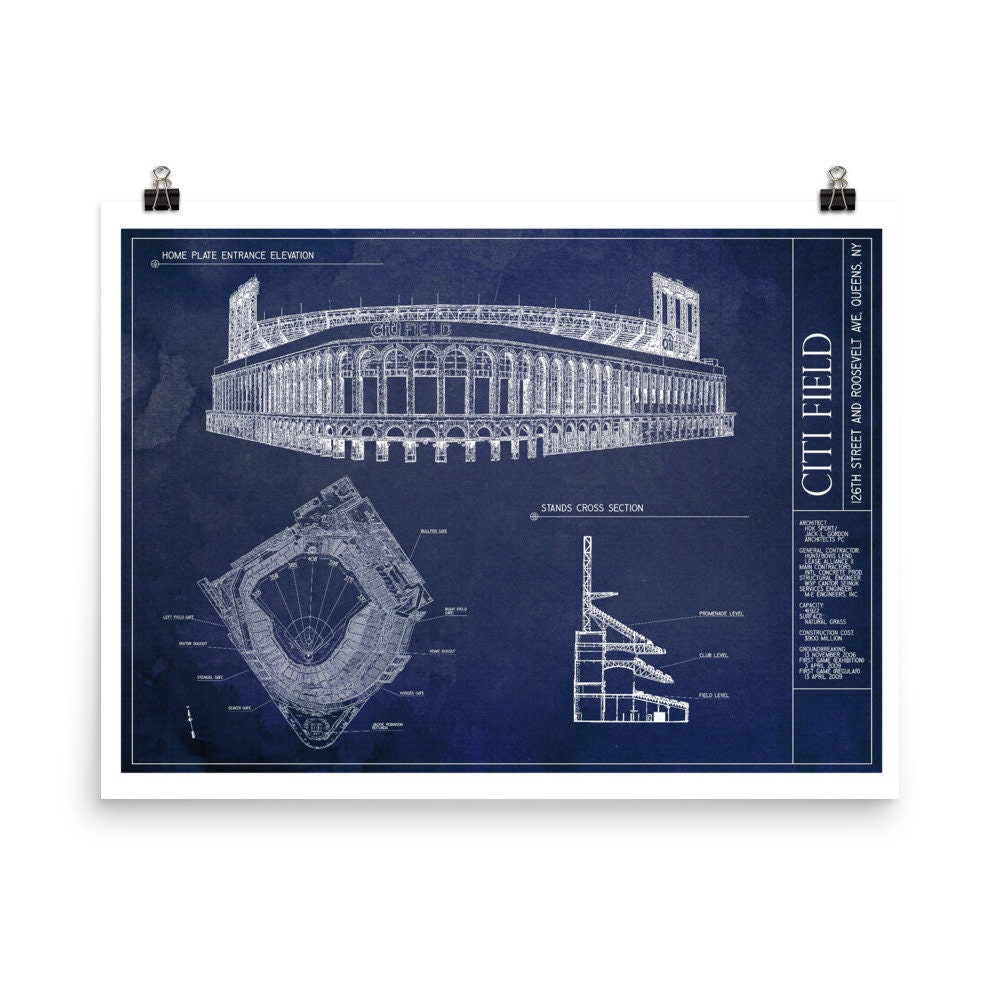Poster Citi Field Shea Stadium New York Mets Blueprint | Etsy