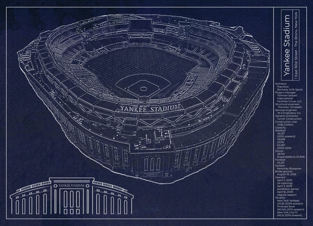 Poster Yankee Stadium, Yankees Fans, Baseball, Blueprint Art Print, 6 ...