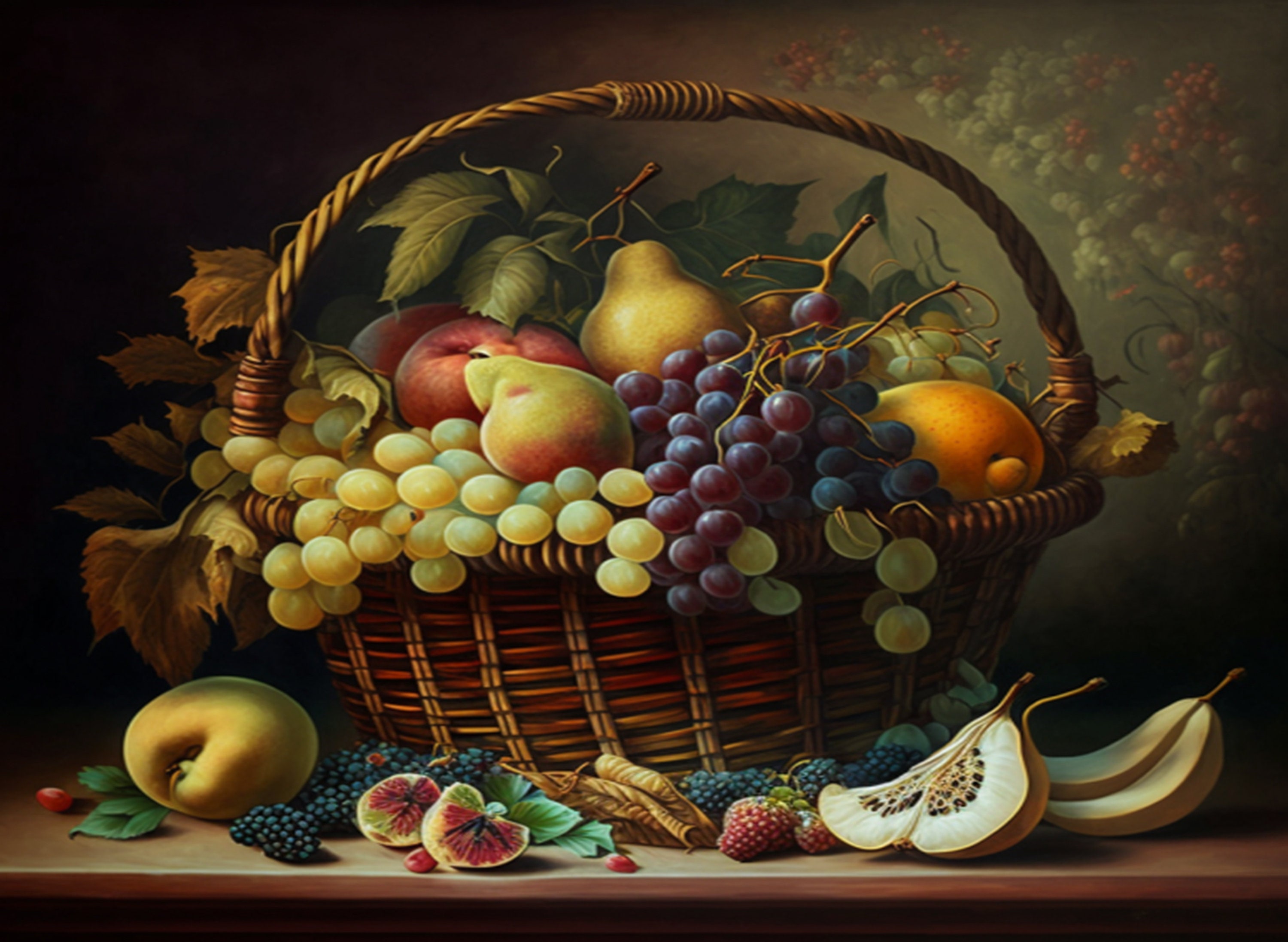 Antique Botanical Print, Vintage, Fruit Basket, Oil Painting, Farm ...