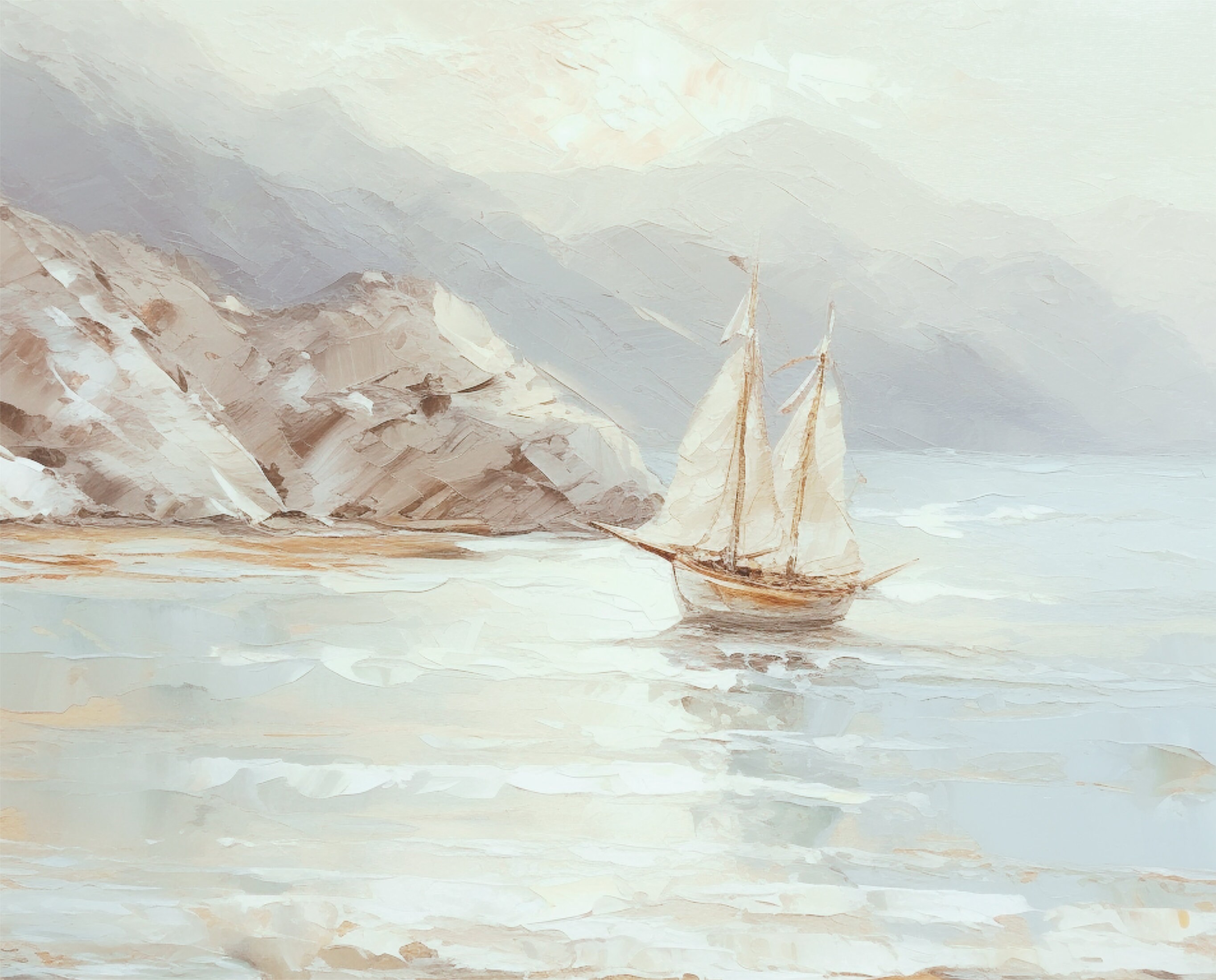 Neutral Coastal Oil Painting - Vintage Seascape - Vintage Summer ...