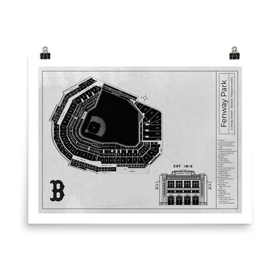 Poster Fenway Park Blueprint Art Print White Baseball - Etsy