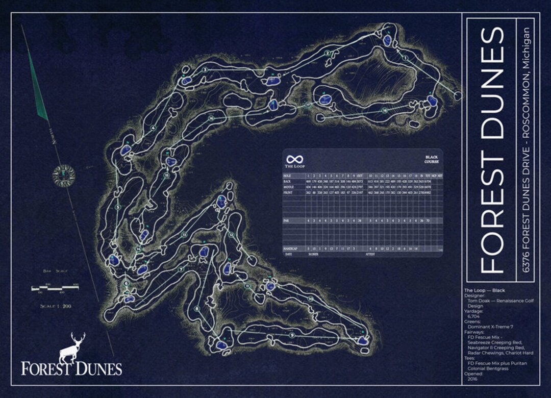 Poster Forest Dunes Golf Course - the Loop - Blueprint Art Print - 5 ...