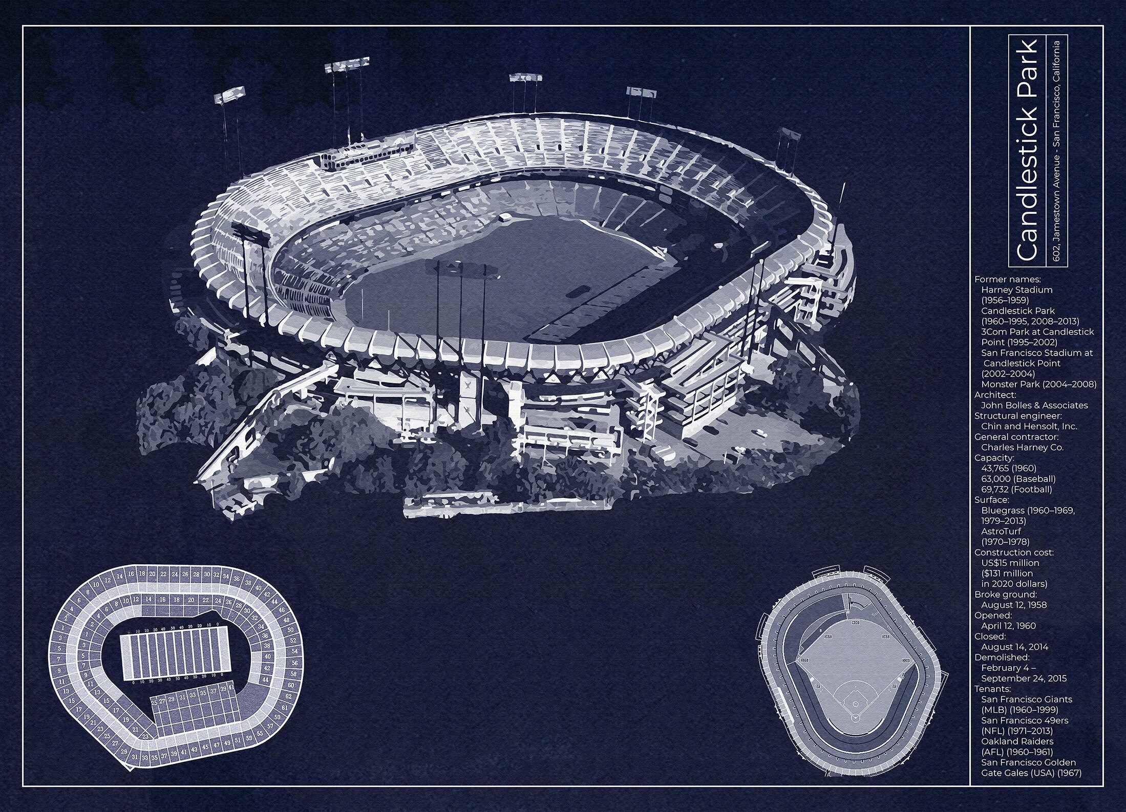 Poster Candlestick Park Blueprint Art Print Football - Etsy