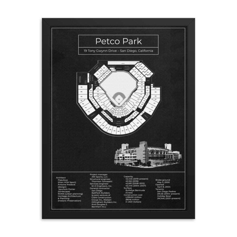 Poster Petco Park, Blueprint Art Print Vertical, Black, Vintage Wall ...