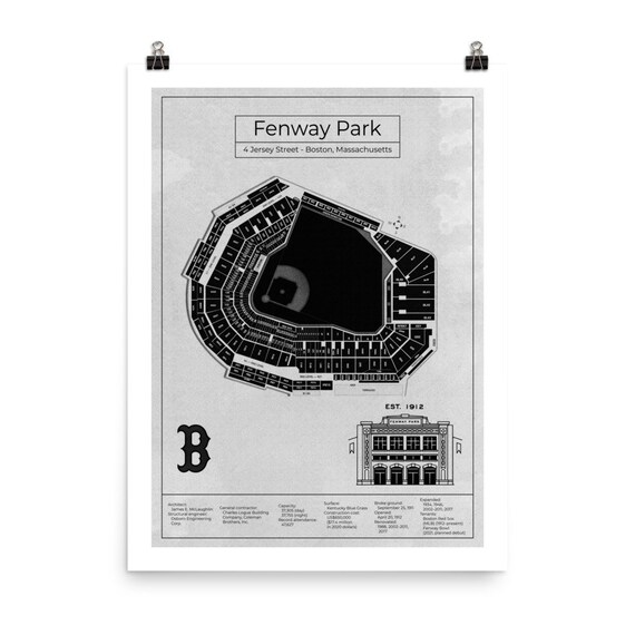 Poster Fenway Park Blueprint Art Print White Baseball - Etsy Canada