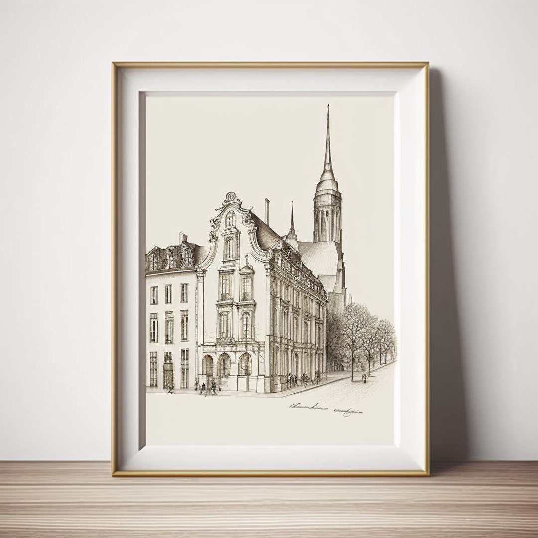 Neutral Paris Cityscape Sketch Art - Antique Architecture Wall Art ...