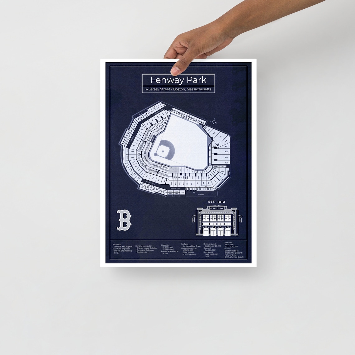 Poster Fenway Park Blueprint Art Print Navy Baseball - Etsy
