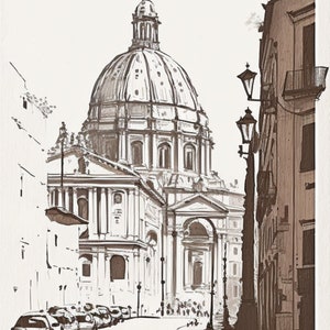Neutral Rome Cityscape Sketch Art - Antique Architecture Wall Art ...