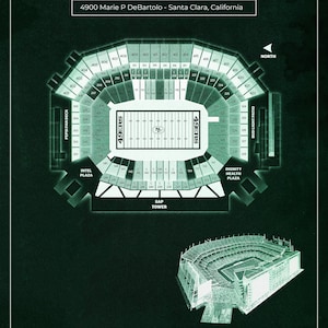 Poster Levi's Stadium, Blueprint Art Print, Green, Vertical, Vintage ...