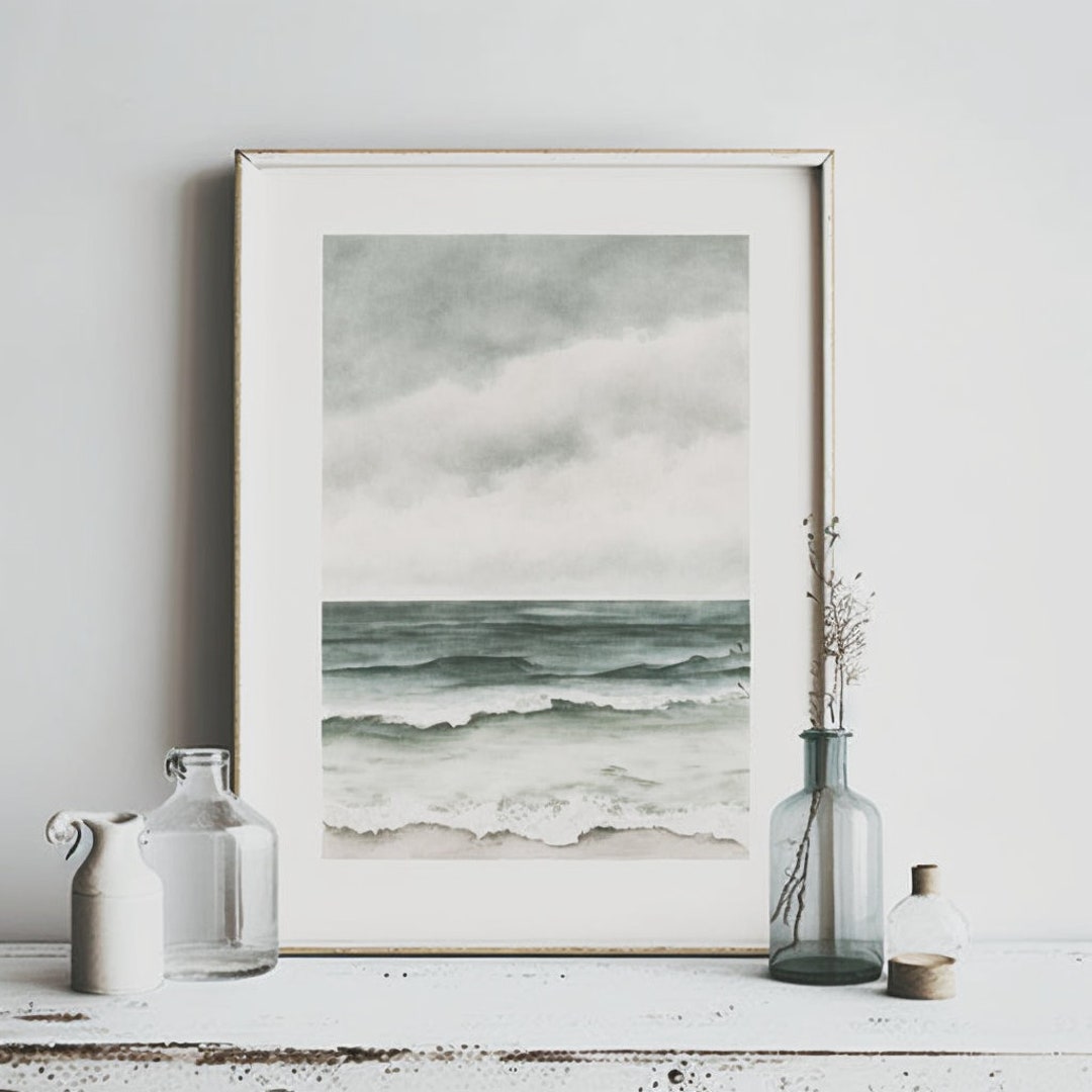 Vintage Seascape Coastal Watercolor Painting - Ocean - Antique Art ...