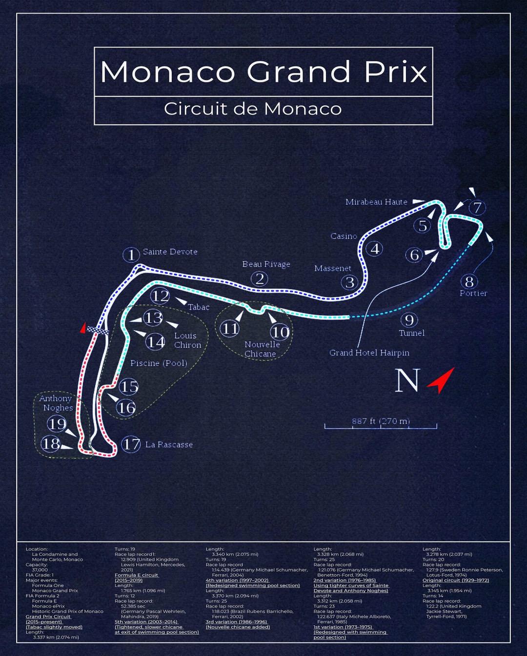 Poster Circuit De Monaco - Monaco Grand Prix Formula 1 - Blueprint Art ...