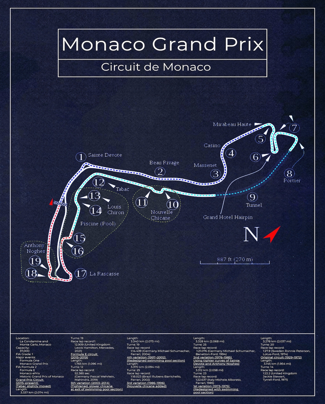 Poster Circuit De Monaco - Monaco Grand Prix Formula 1 - Blueprint Art Print Vertical ...