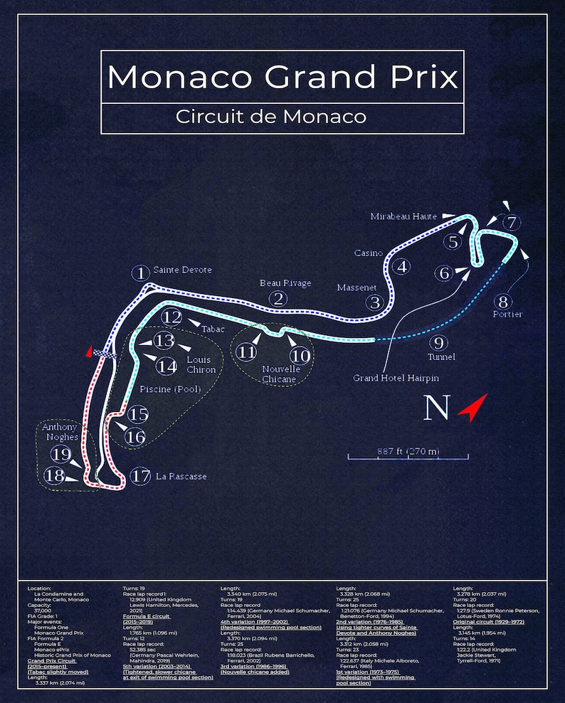 Poster Circuit De Monaco - Monaco Grand Prix Formula 1 - Blueprint Art ...